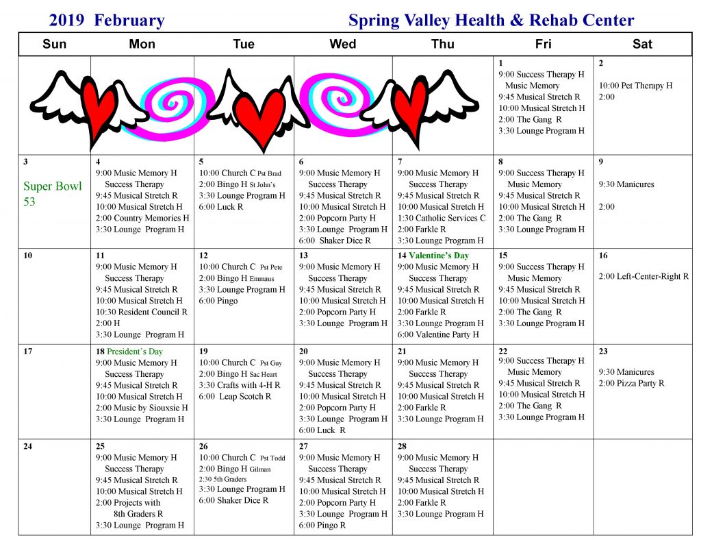 February Activity Calendar Spring Valley Senior Living And Health February Activity Calendar Spring Valley Senior Living And Health