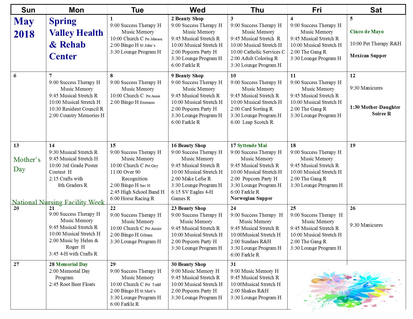 May Activity Calendar - Spring Valley Senior Living and Health Care Campus