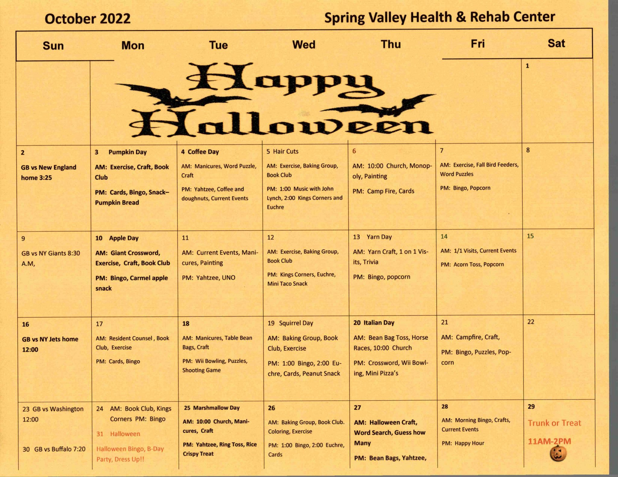 October 2022 Activity Calendar - Spring Valley Health & Rehabilitation ...